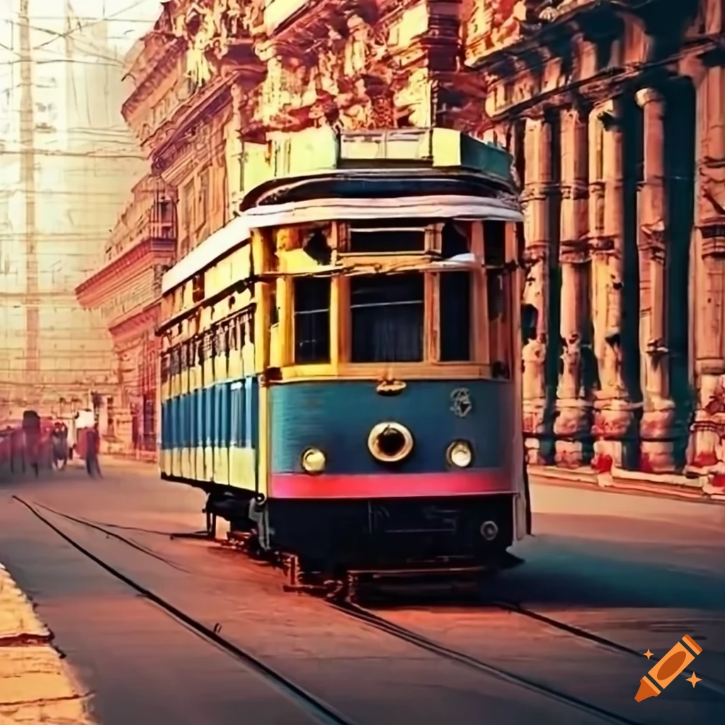 Classic viennese e1 tram driving on the streets of vienna on Craiyon