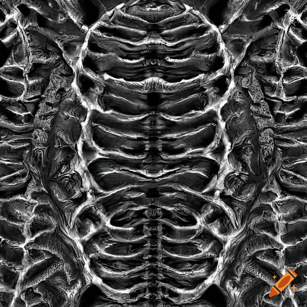 Detailed black and white biomechanical rib texture on Craiyon