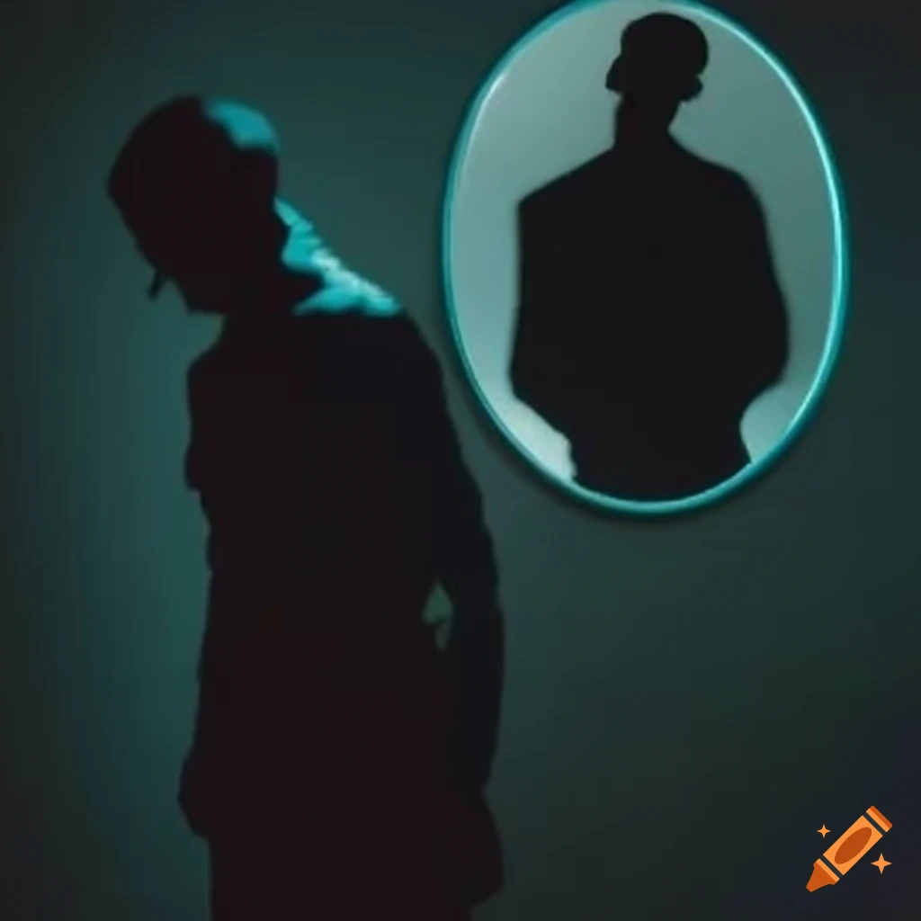 Surreal image of a shadow man in a mirror