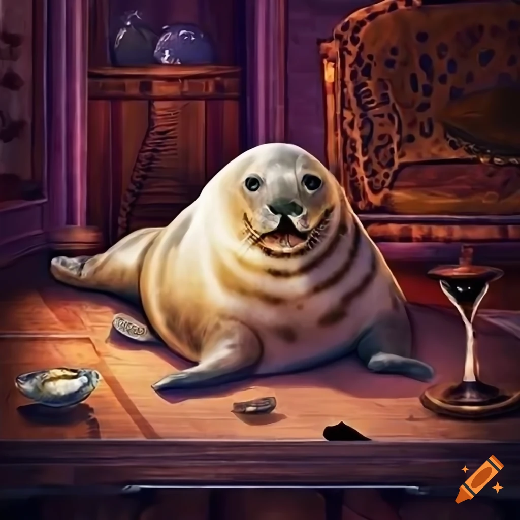 Digital art of a lounging leopard seal in a medieval fantasy setting on ...