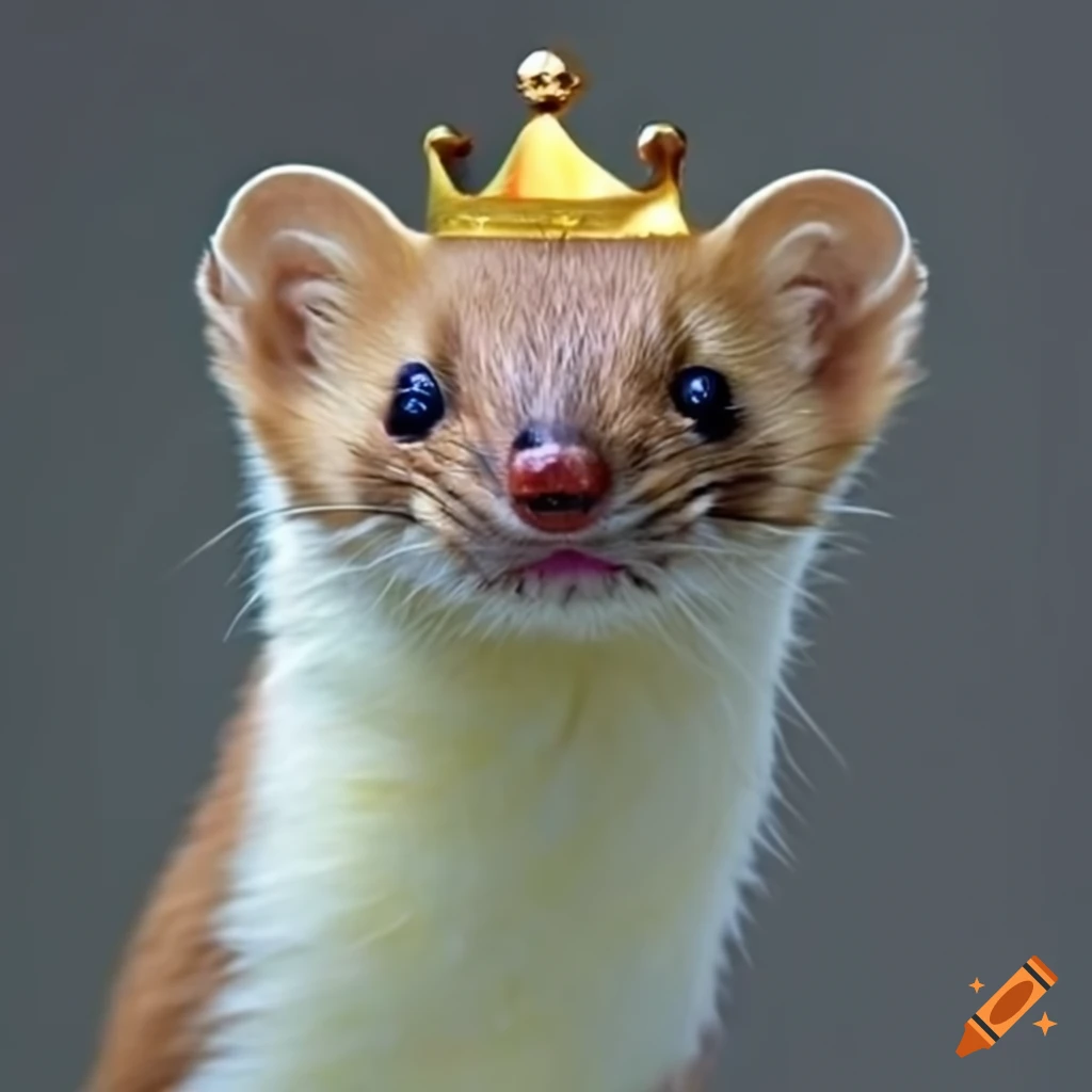 Weasel wearing king clothes and crown on Craiyon