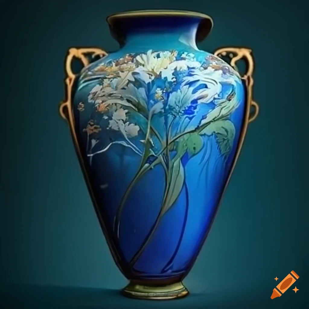 Art nouveau vase painting with intricate details on Craiyon