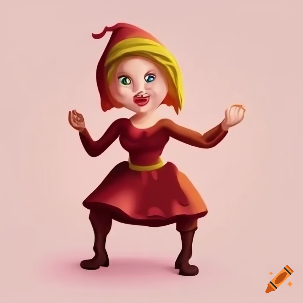Cartoon of a dancing dwarf woman