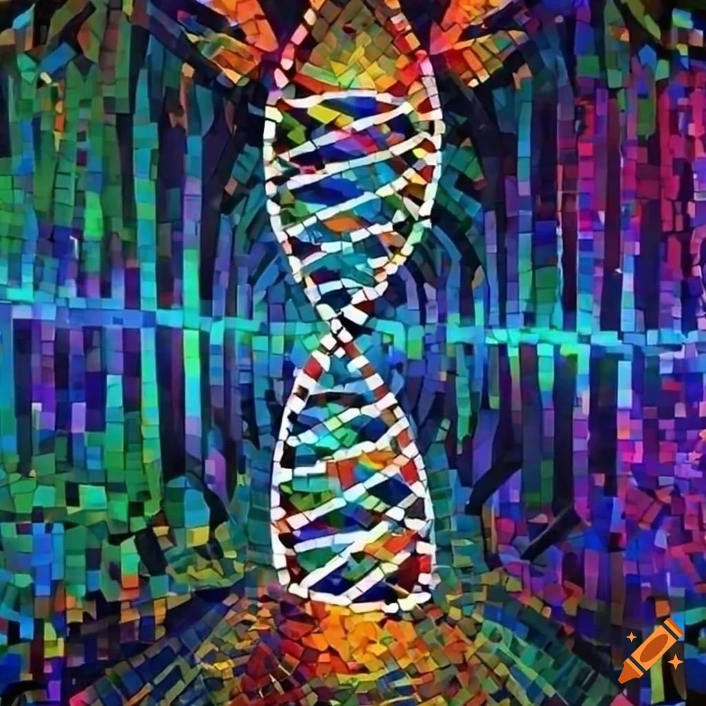 Mosaic mural of dna helix on Craiyon