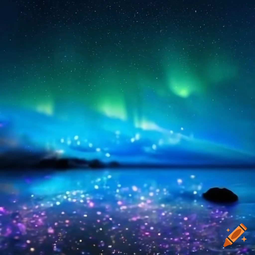 Magical bay with holographic water and fairies