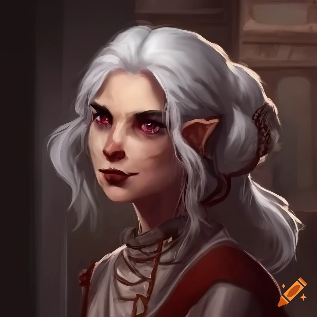 Nonbinary half-elf undertaker with short dark hair and black robes on ...