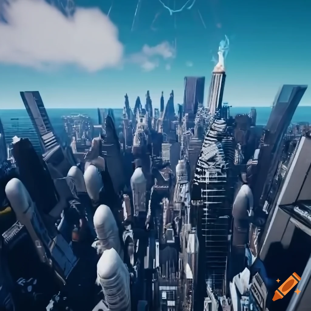 Sci-fi crowd in futuristic New York on Craiyon