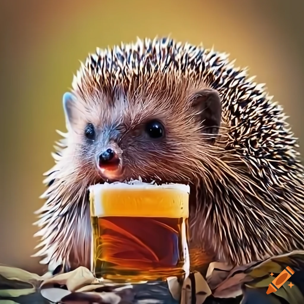 Hedgehog with beer in hand on Craiyon