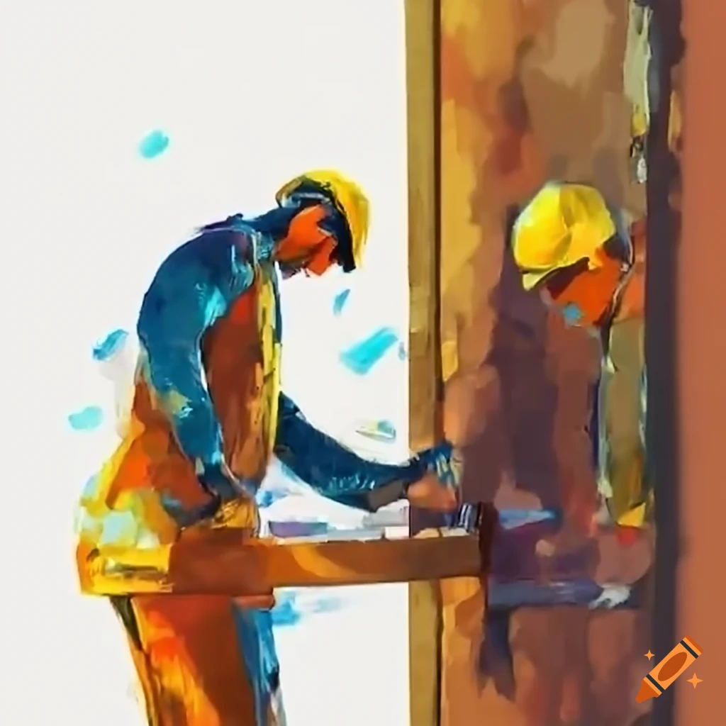 Construction workers installing a plaque on Craiyon