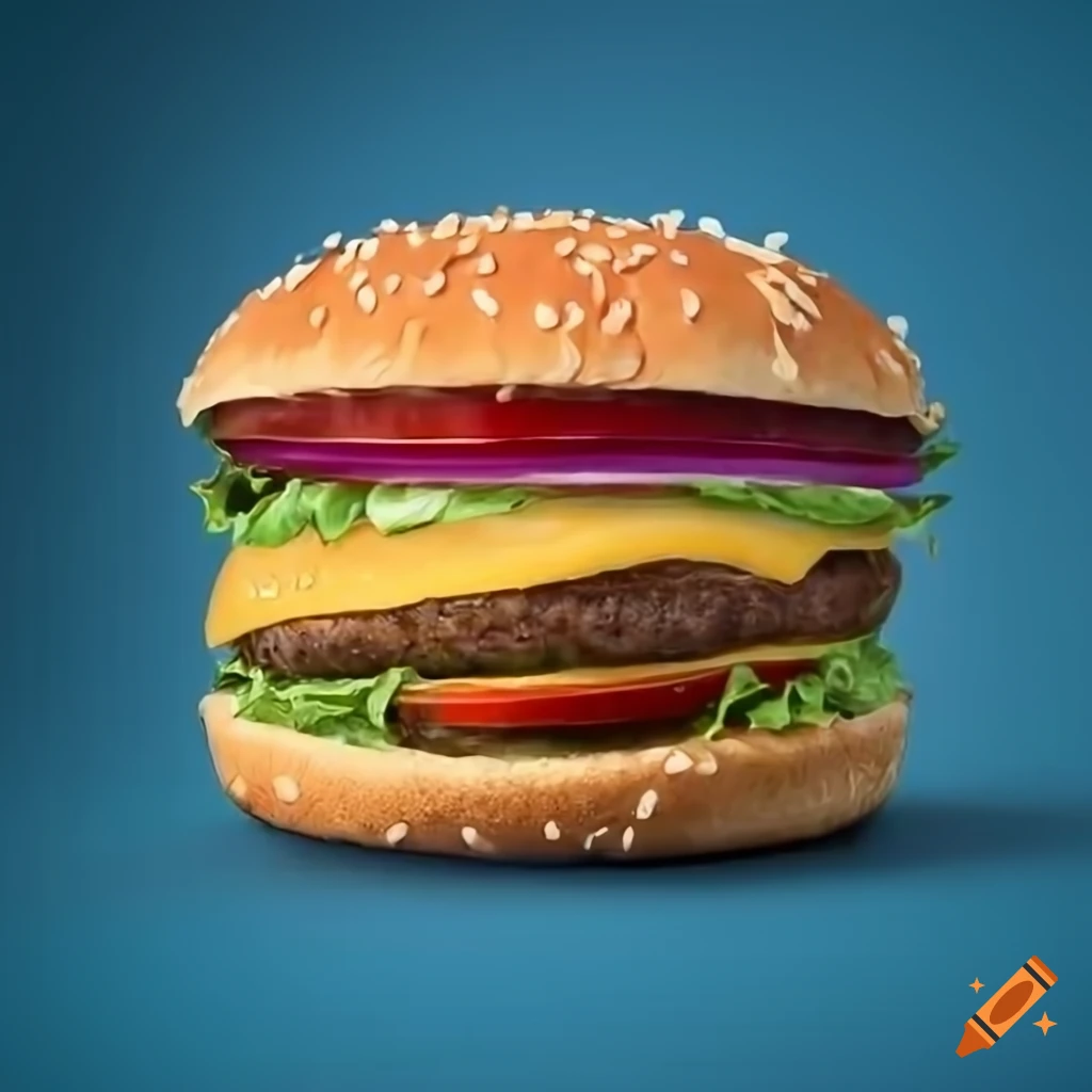 Realistic burger on blue background