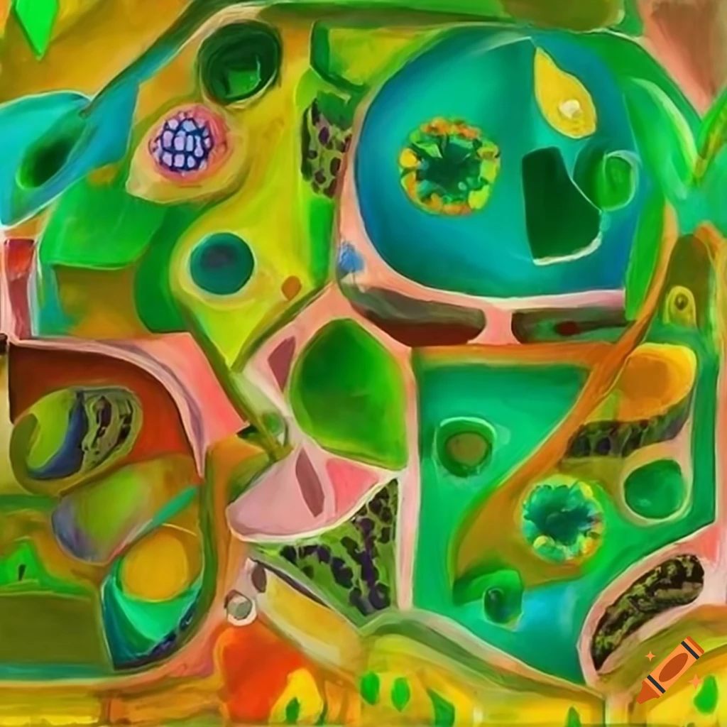 Cubism art of an overhead view permaculture farm