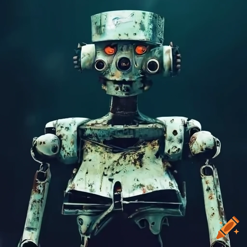 Abandoned city with a worn-out futuristic robot on Craiyon