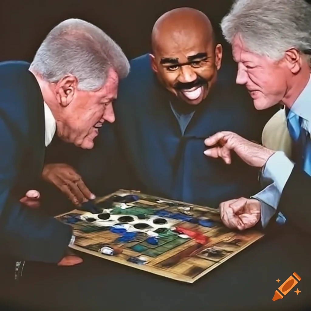 Steve Harvey and Bill Clinton playing a board game on Craiyon