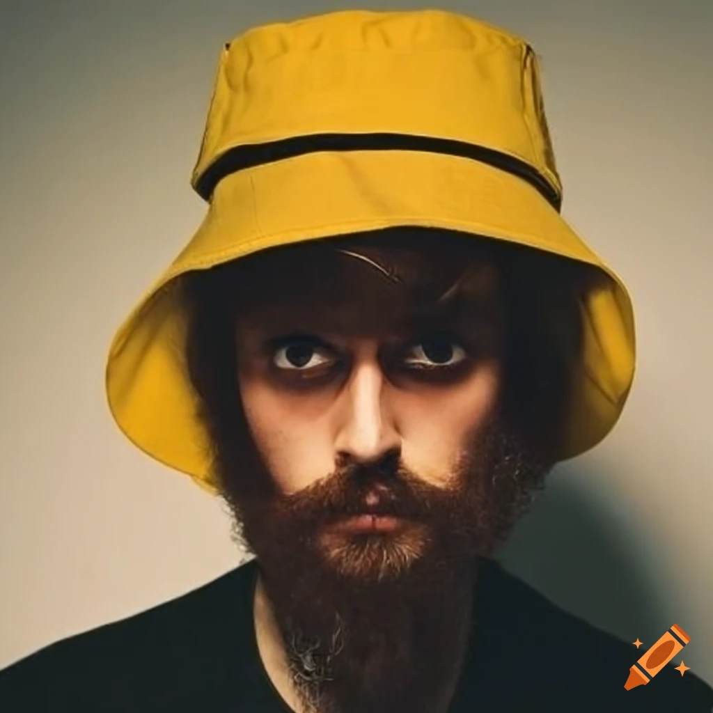 Man wearing a yellow bucket hat with ricard brand