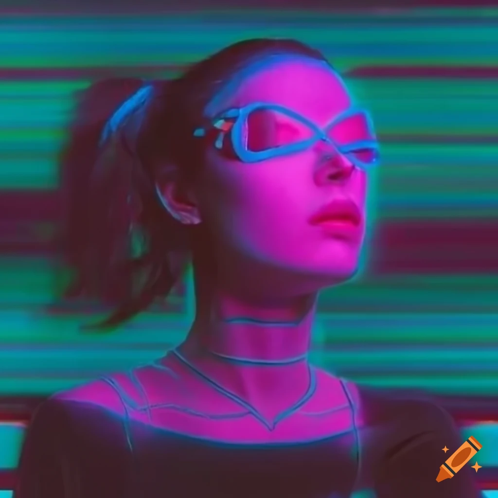 Futuristic female model with swim goggles and glitch effect on Craiyon