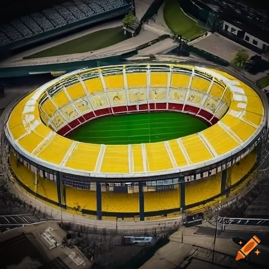Yellow football stadium with the name La Jaune on the roof on Craiyon
