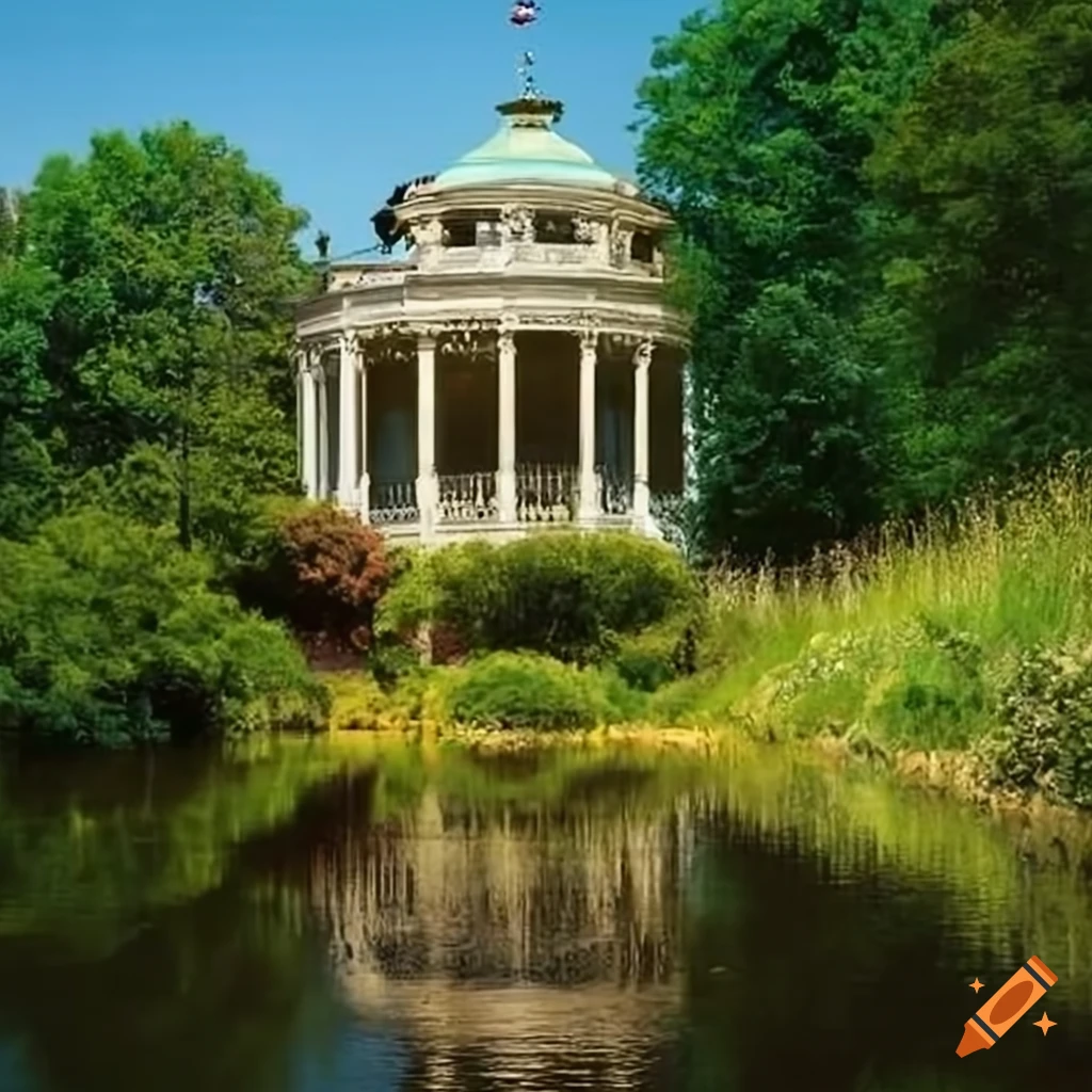 Neoclassical landscape painting with stairs leading up to a house on ...