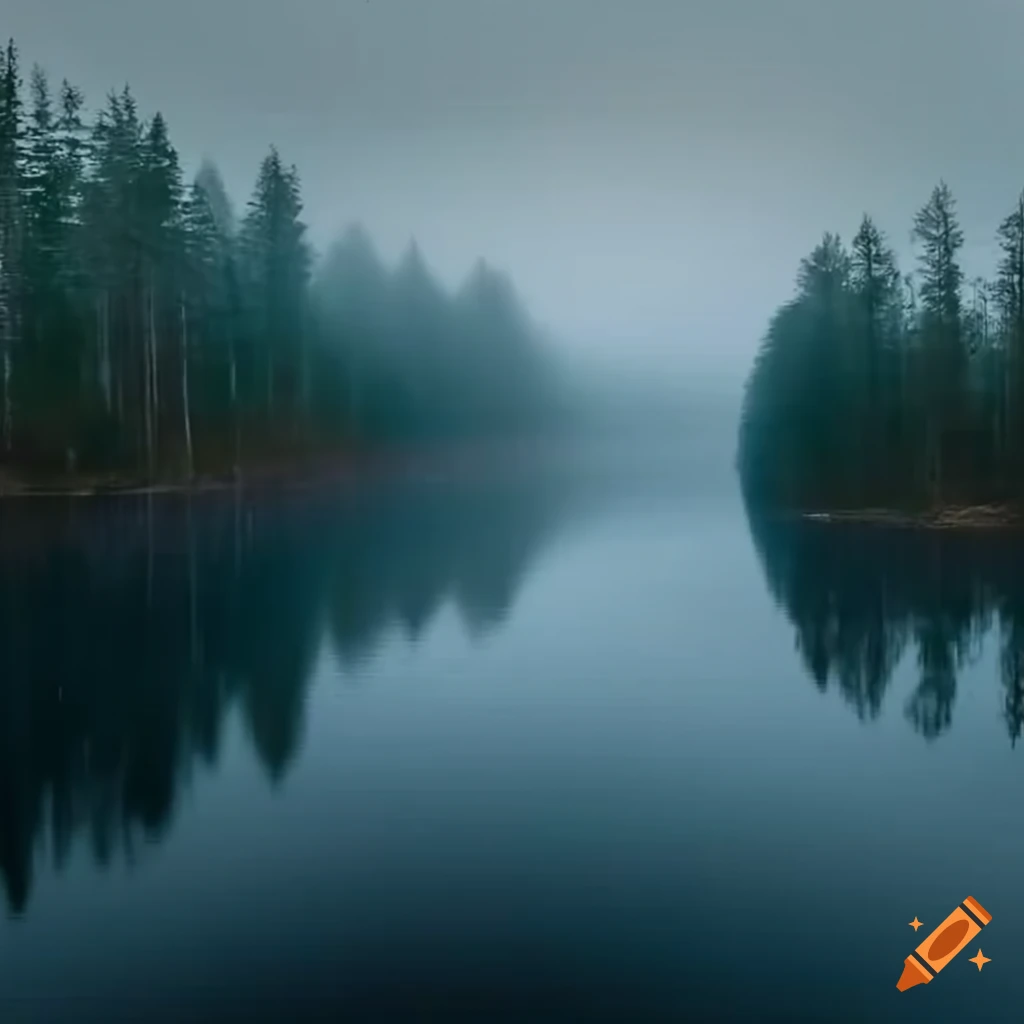 Foggy arctic river in finland