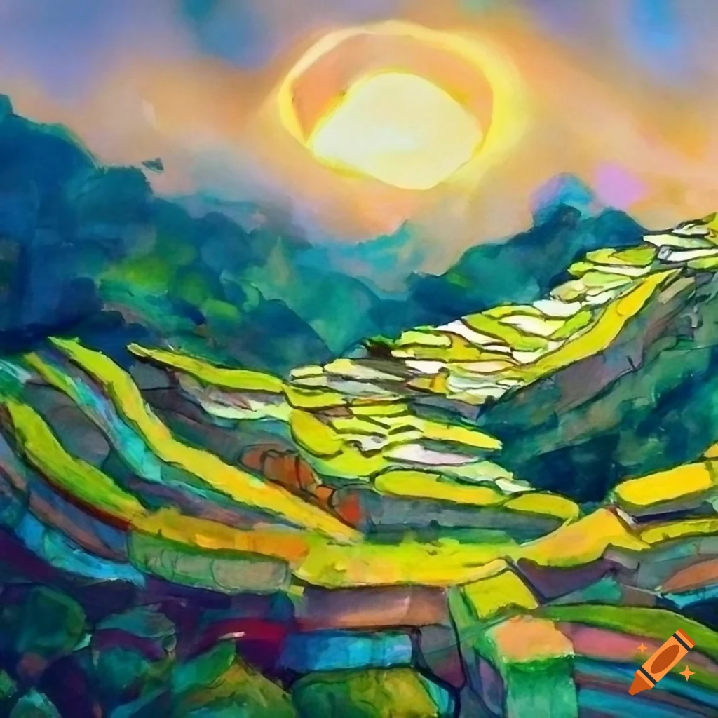 Impressionist painting of batad rice terraces on Craiyon