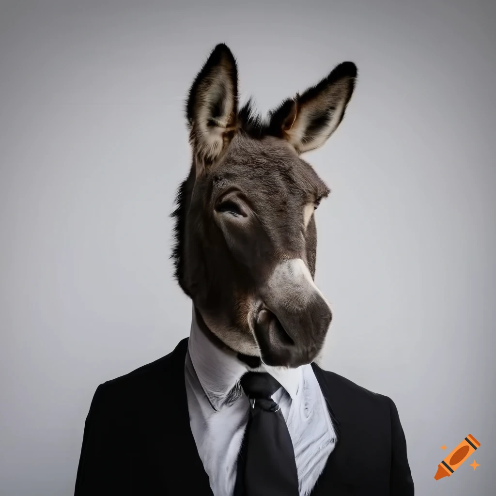 Elegant donkey in a suit on Craiyon
