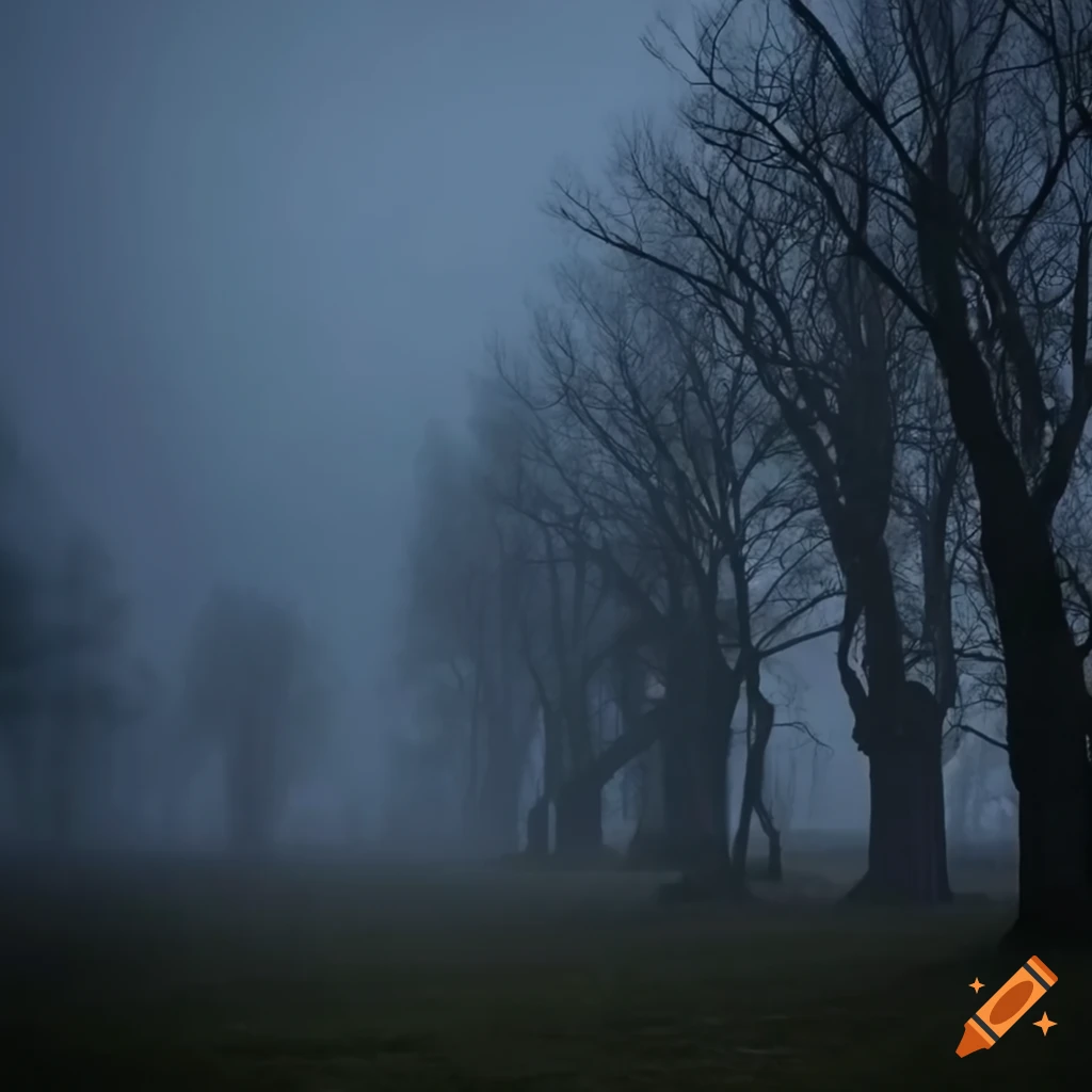 Image of a foggy haunted graveyard on Craiyon