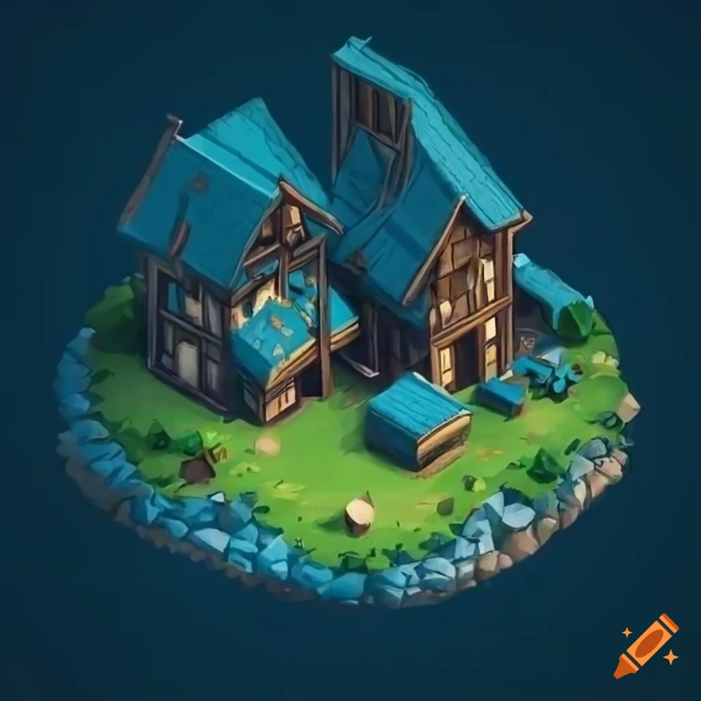 Isometric realistic depiction of a small medieval village on Craiyon