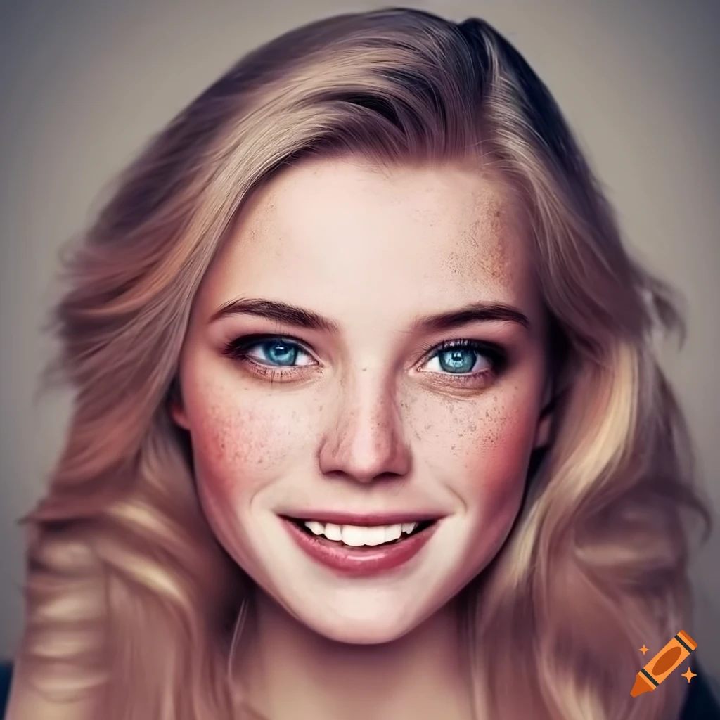 Portrait Of A Beautiful Smiling Woman With Freckles On Craiyon
