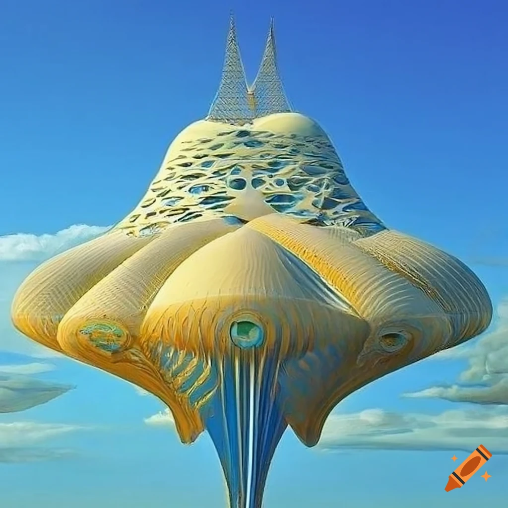 Futurist giant city weird design complex structures yellow strange ...