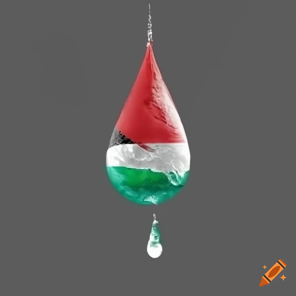 Photorealistic water drop with palestinian flag on Craiyon