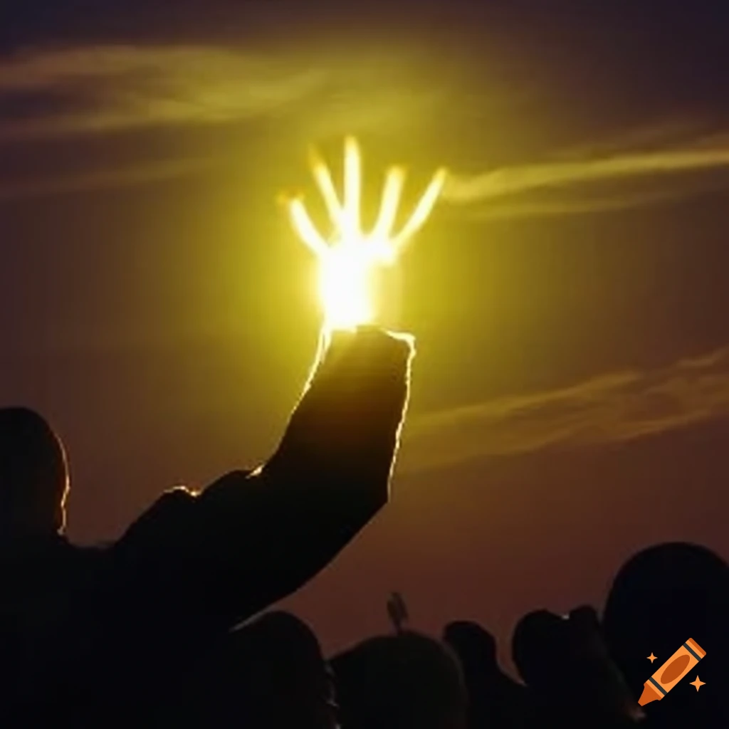 Ron Paul giving peace sign with sun shining behind on Craiyon