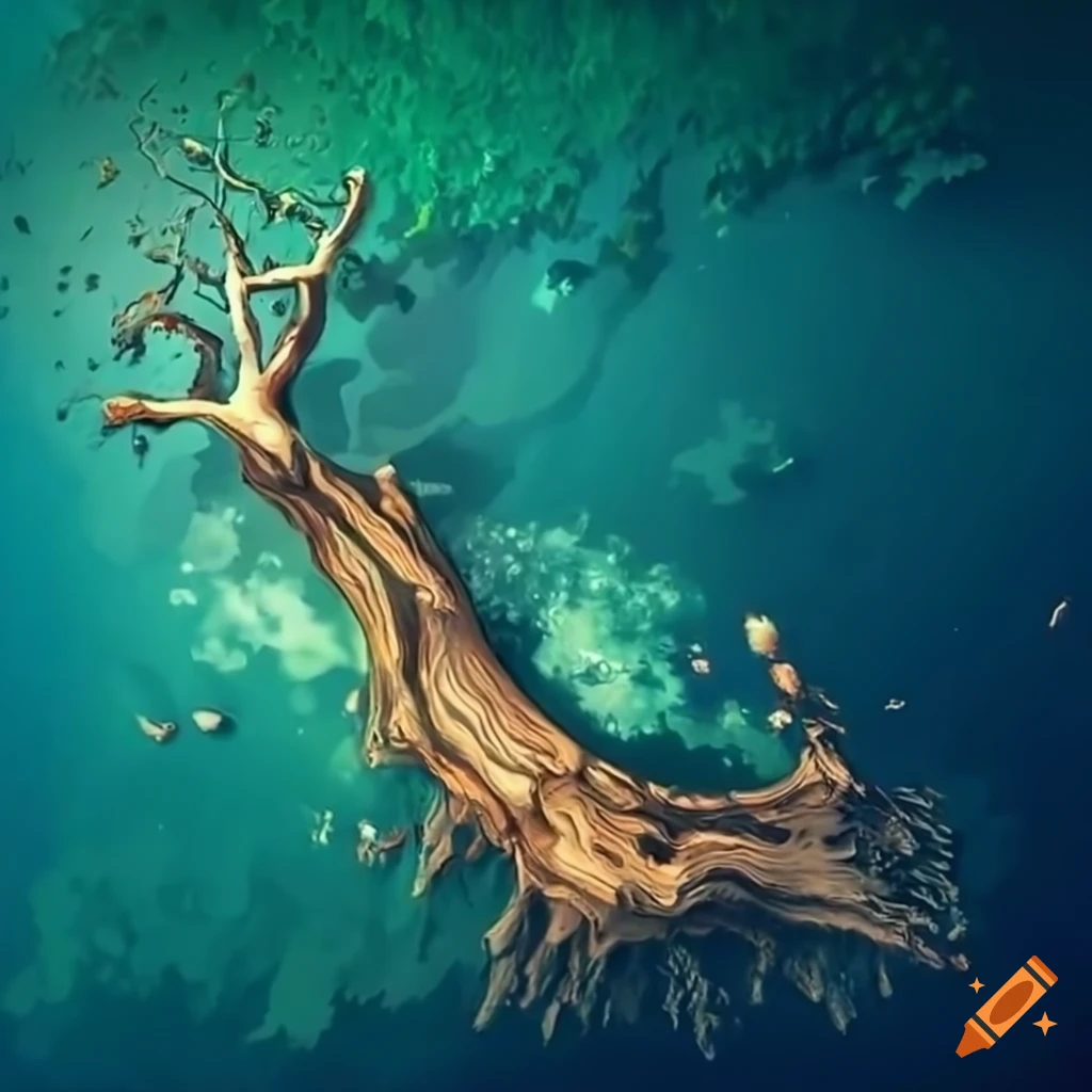 Absurdist depiction of a grand fantasy landscape with upside-down ...