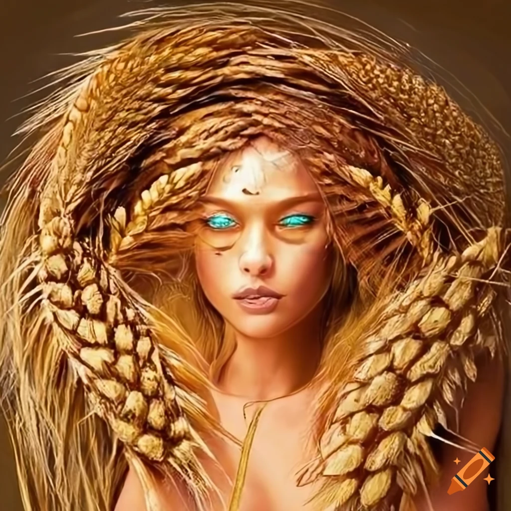 Artistic representation of a wheat goddess on Craiyon