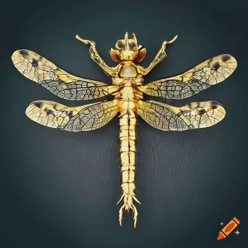 Intricate golden dragonfly specimen on Craiyon