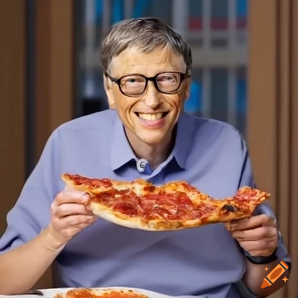 Picture of Bill Gates enjoying a pizza on Craiyon