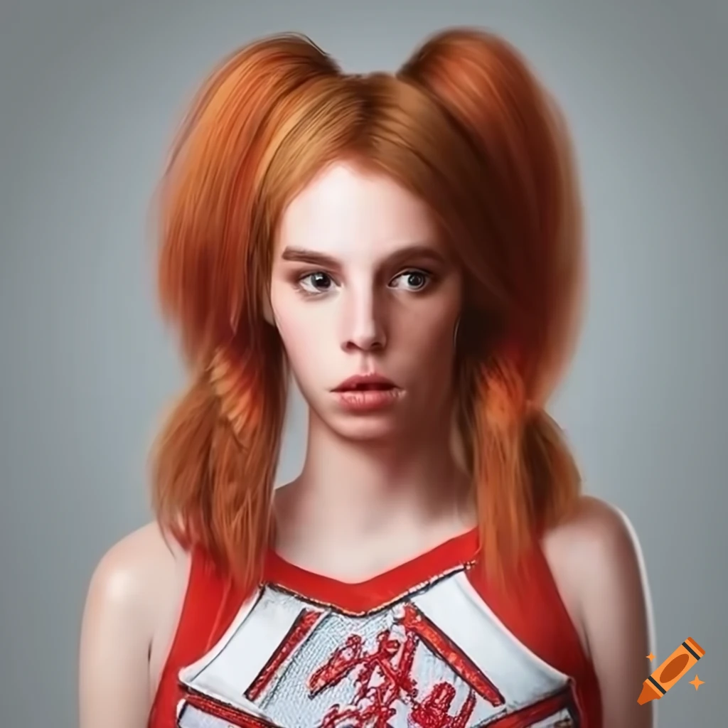 Photorealistic portrait of Maya Hawke as a cheerleader on Craiyon