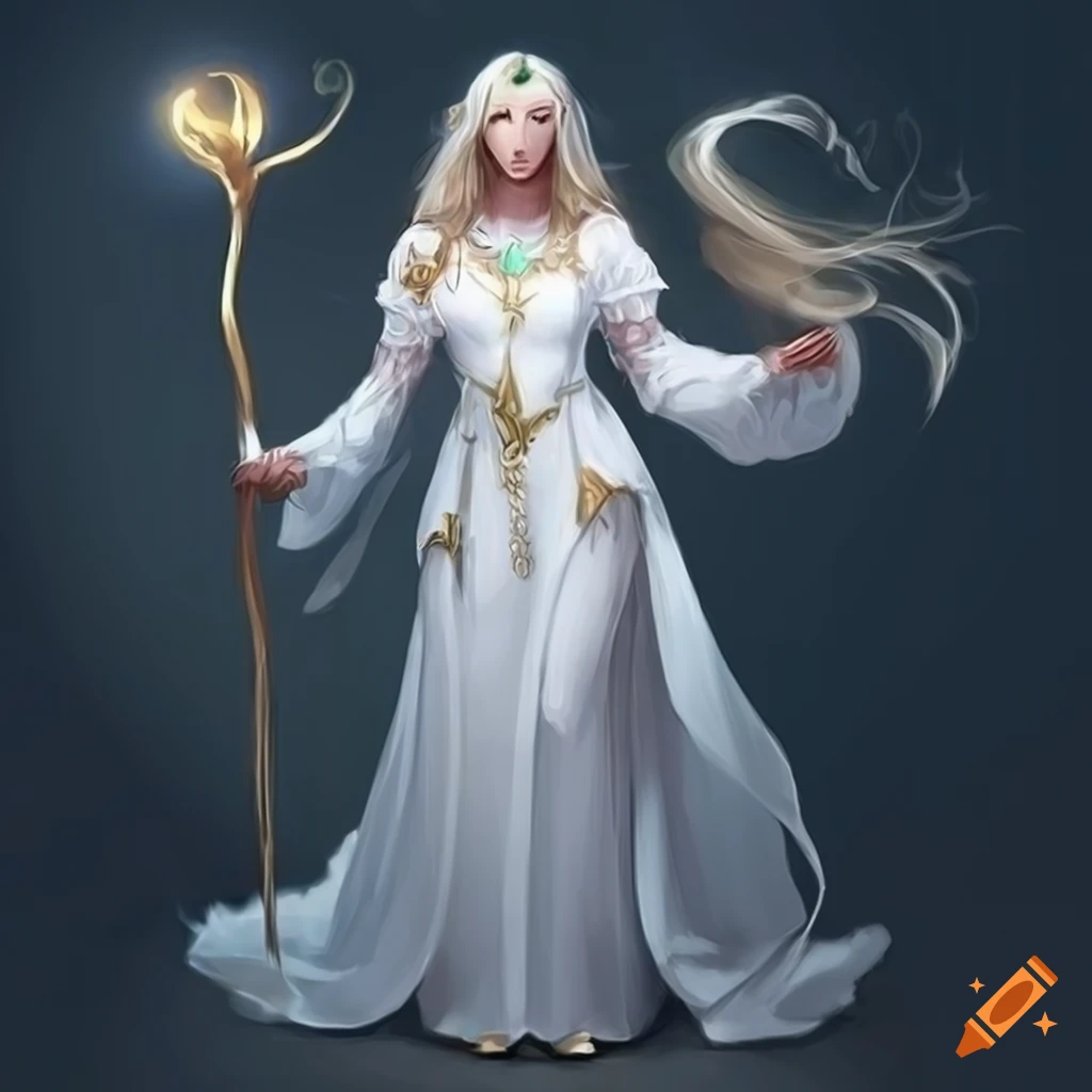 Hd wallpaper of a female healer with a magic staff on Craiyon