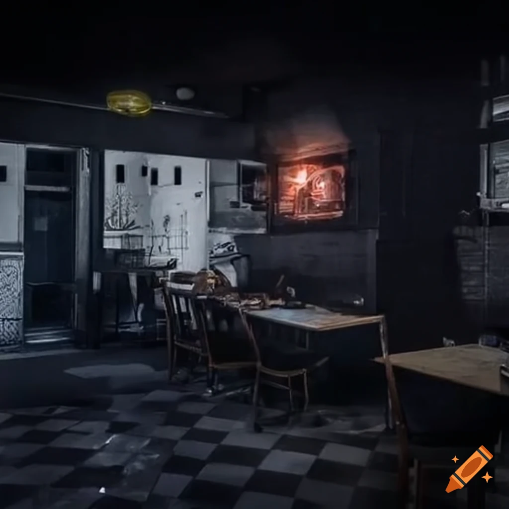 Spooky image of an abandoned pizzeria on Craiyon