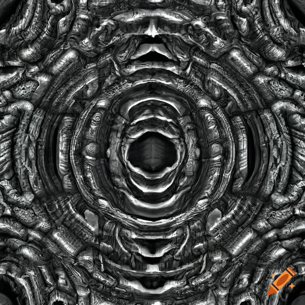 Seamless black and white biomechanical rib texture