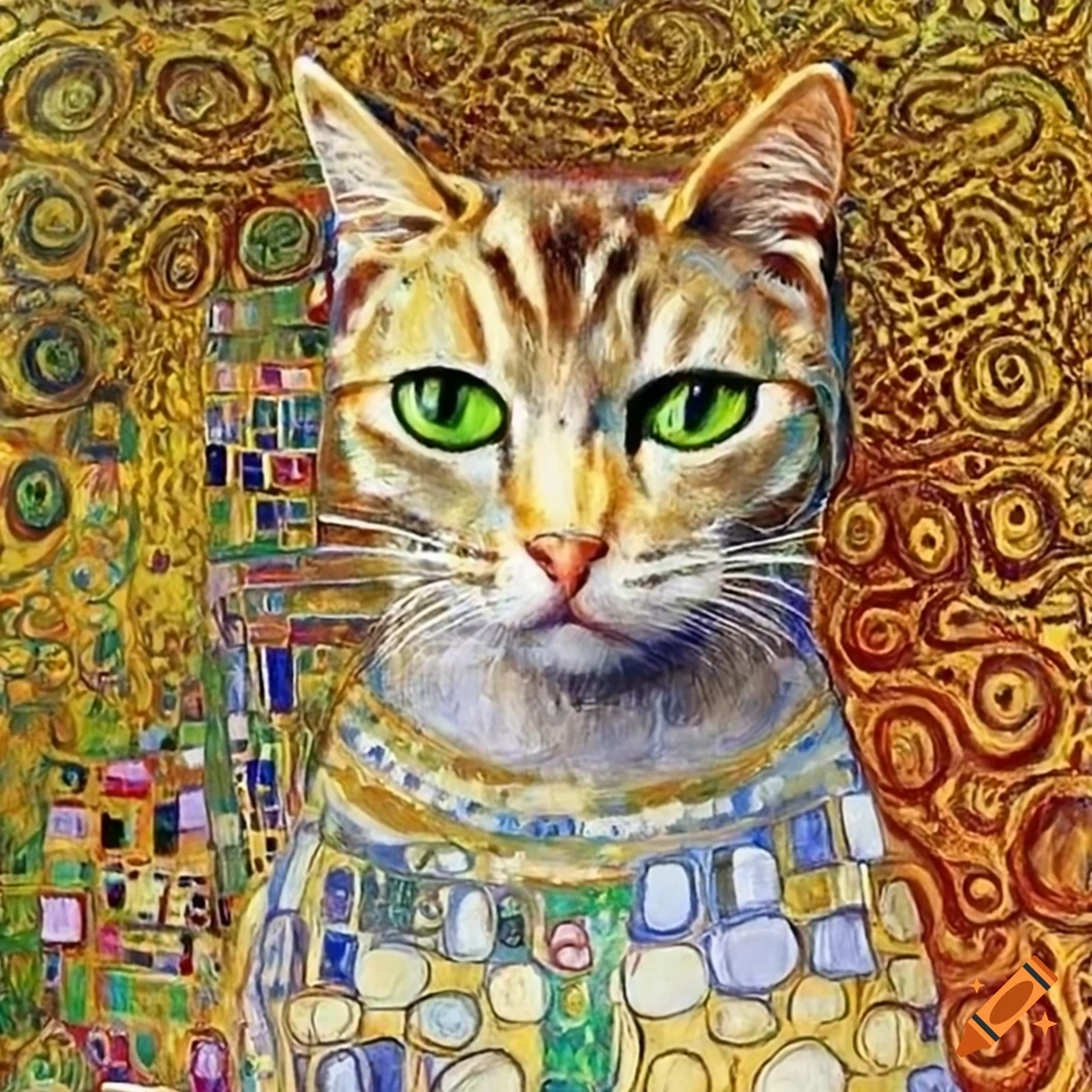 Cat painting in the style of gustav klimt on Craiyon