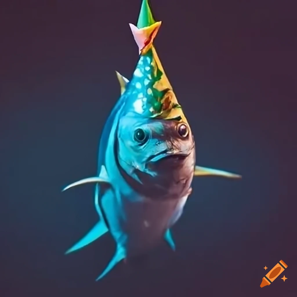 Tuna fish wearing a party hat on Craiyon