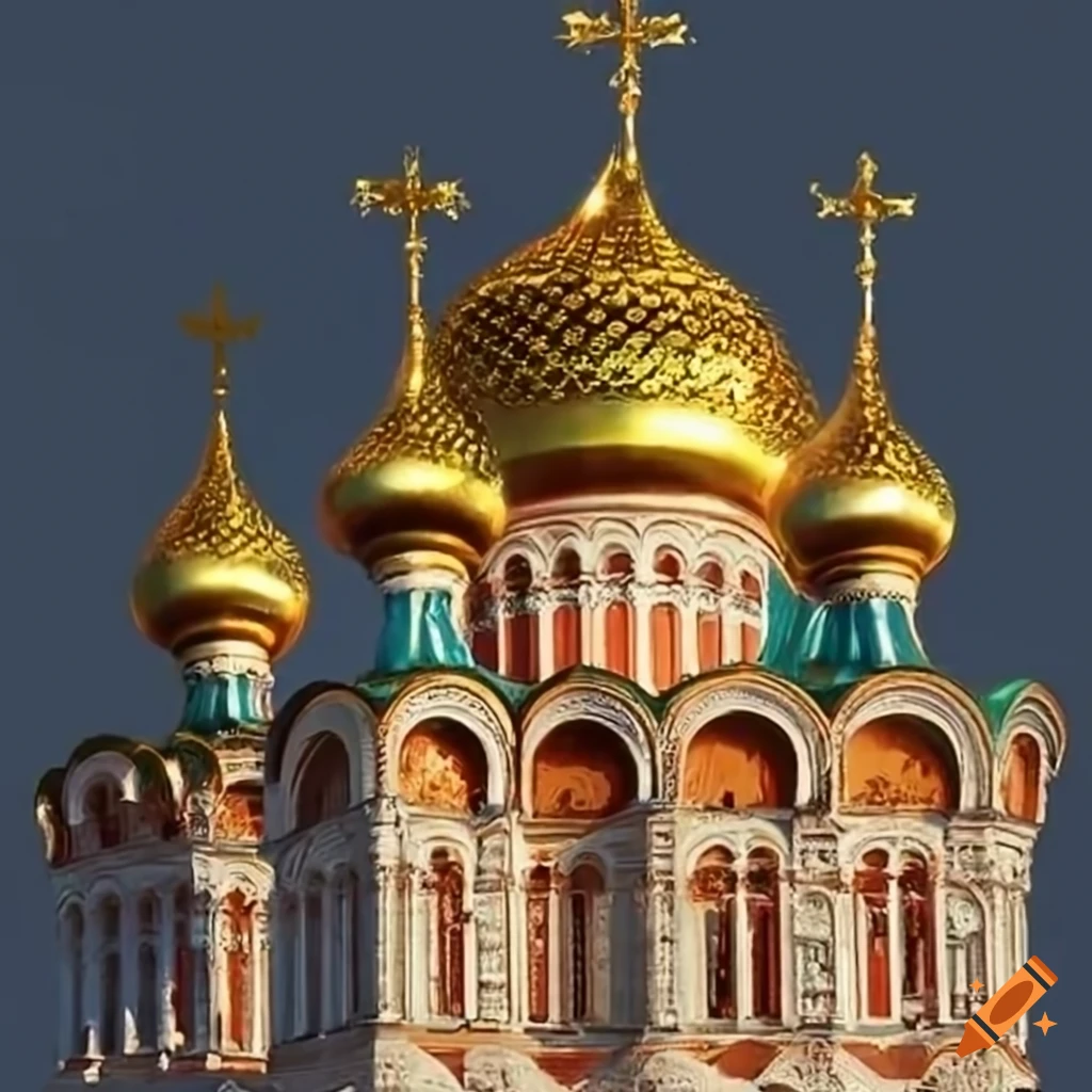 Glittering golden domes of a russian orthodox church