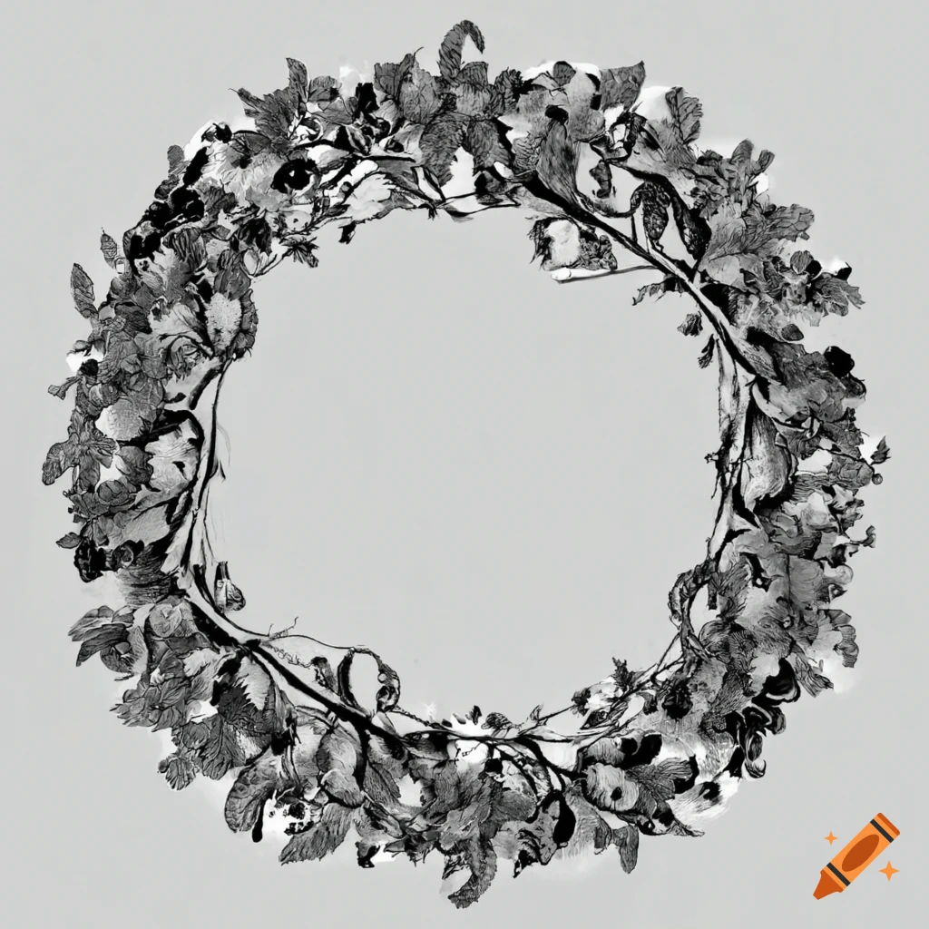 Realistic black and white vine wreath