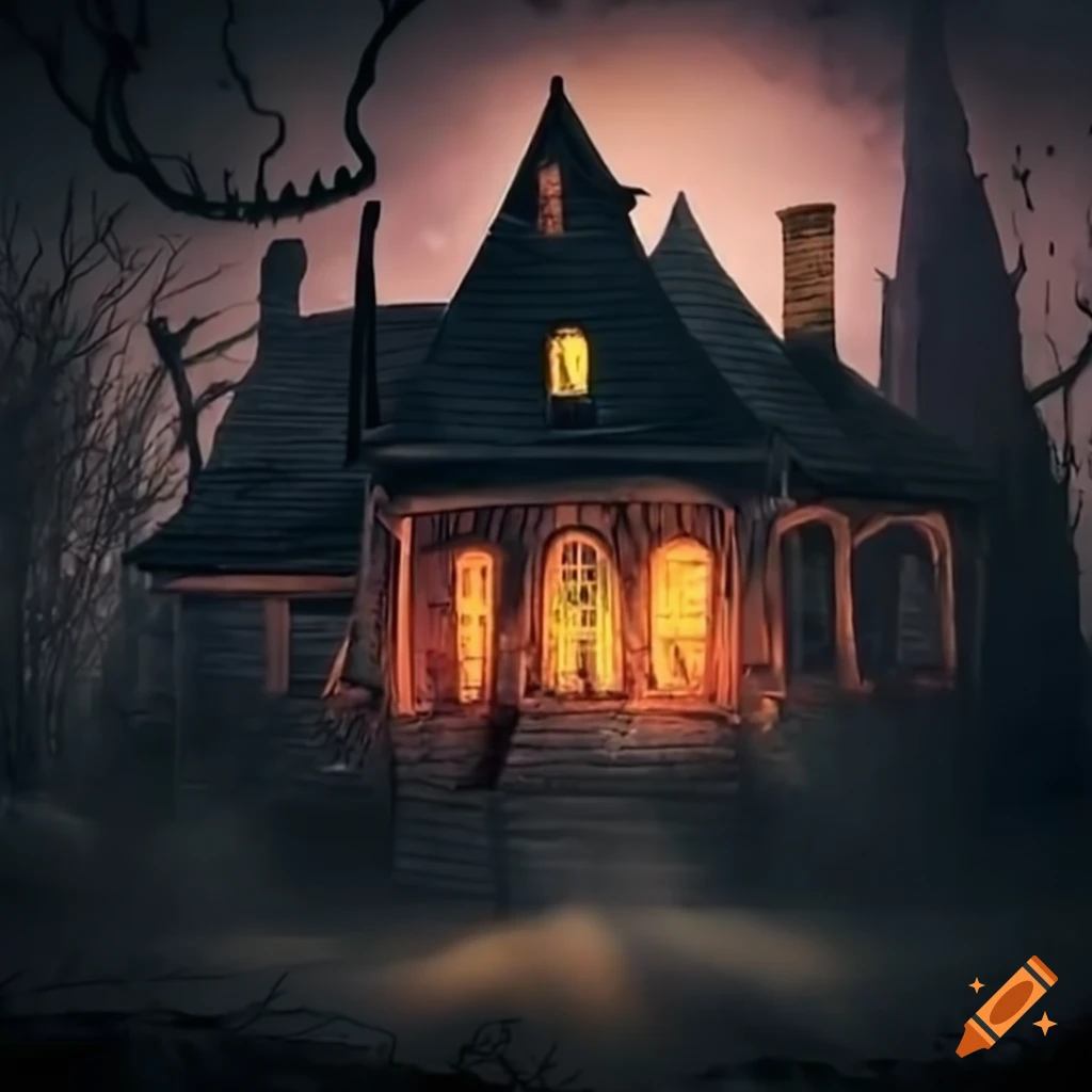Creepy halloween house scene on Craiyon