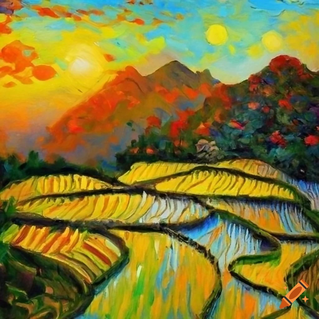Impressionist painting of batad rice terraces on Craiyon