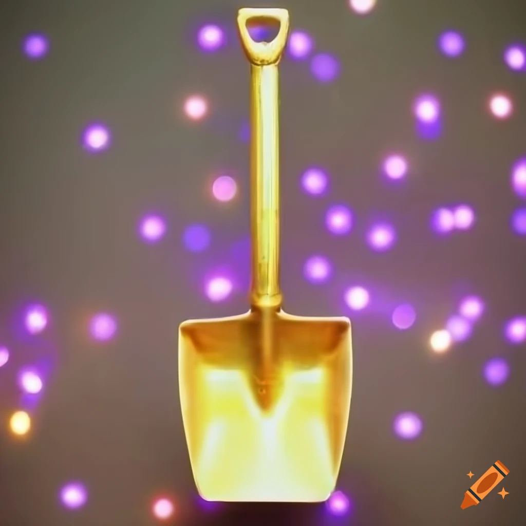 Golden shovel with bright lights on Craiyon
