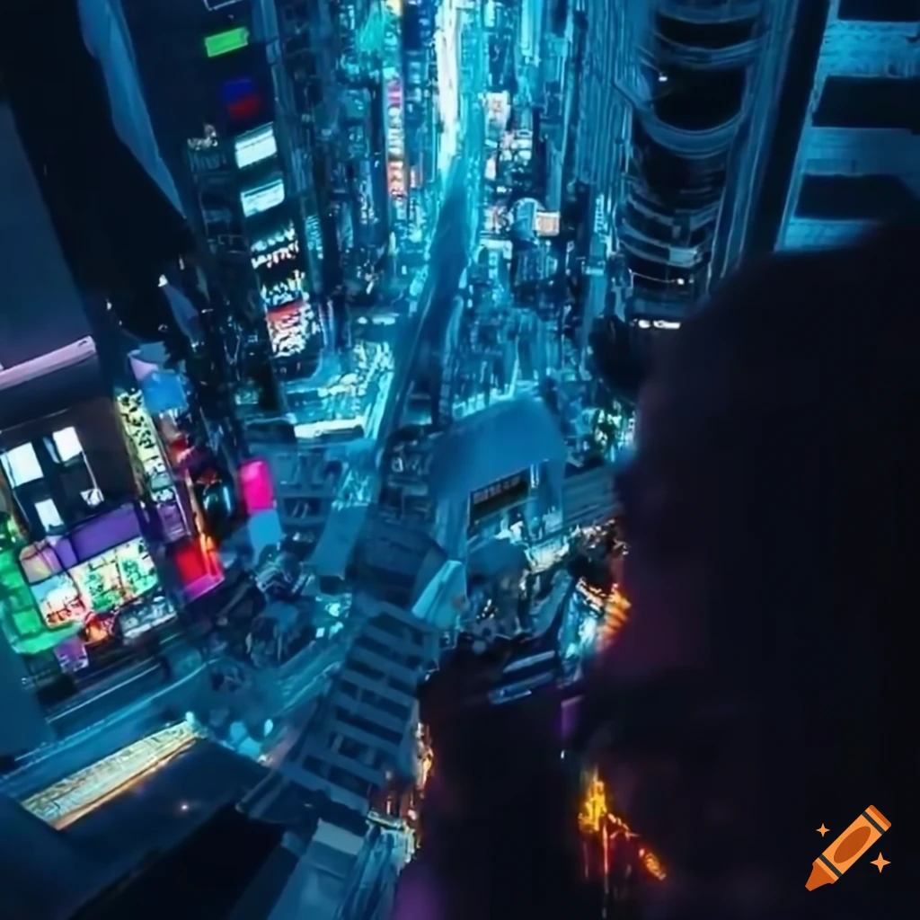 Lofi rooftop view of Shibuya crossing in Tokyo on Craiyon