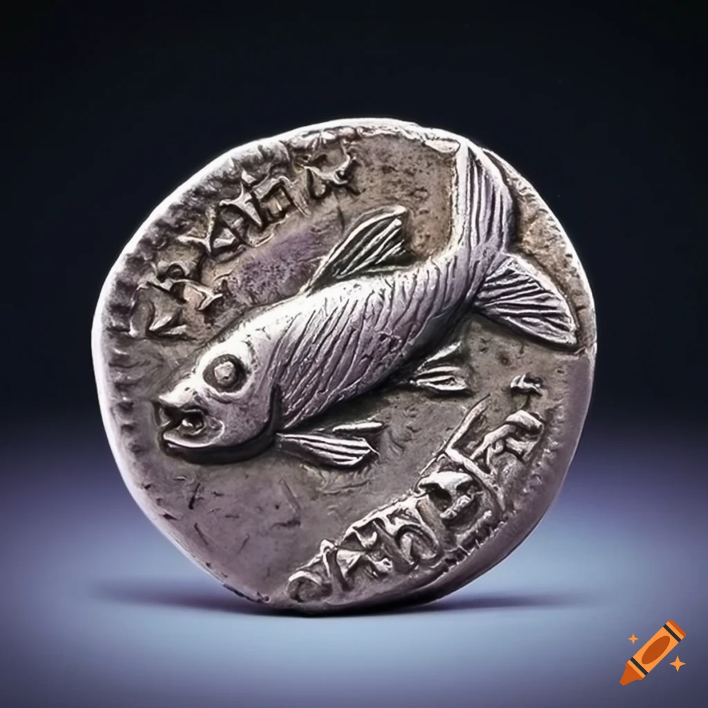 Fancy coin with fish and thunderbolt design on Craiyon