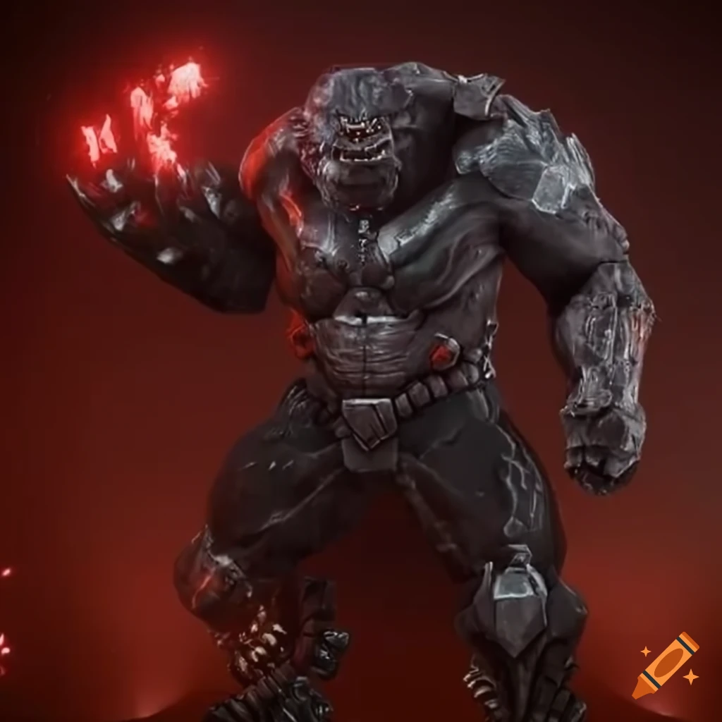 Sci-fi cyborg golem with red glowing crystals on Craiyon