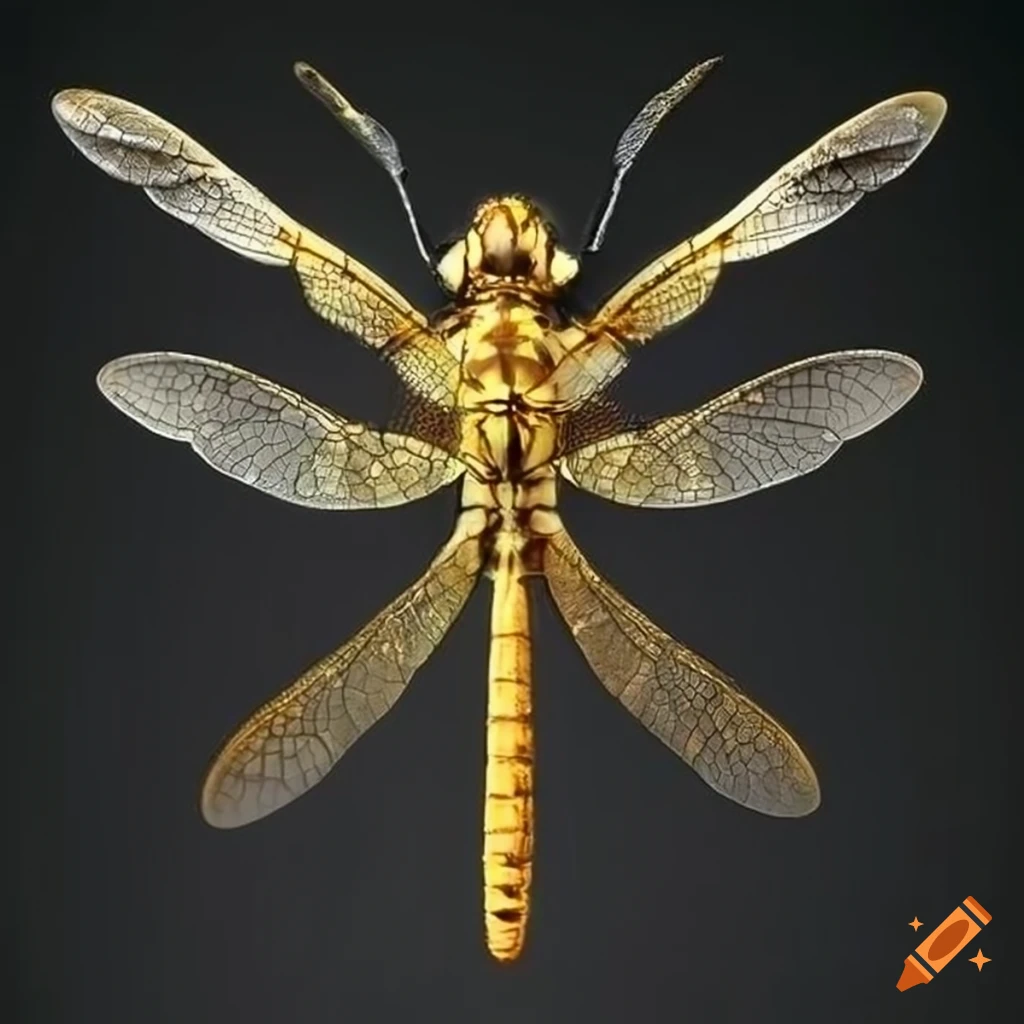 Intricate golden dragonfly specimen on Craiyon