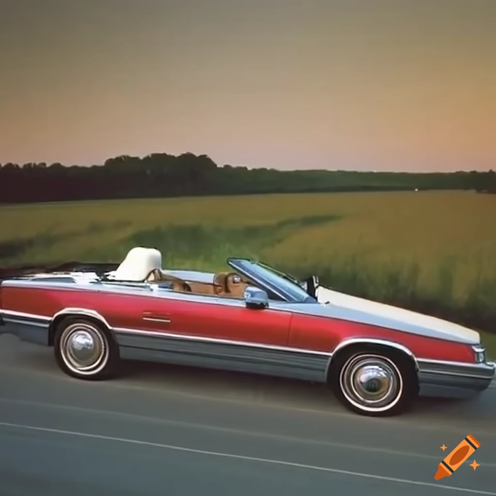 1980s cadillac allante convertible on a country road on Craiyon